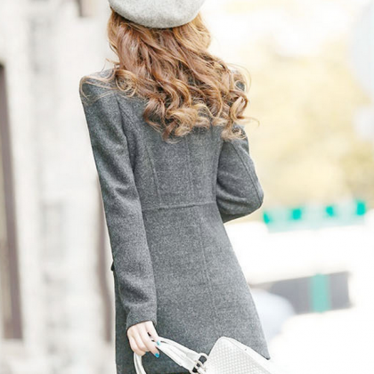 Round Neck Long Sleeve Cloth Cashmere Coat on Luulla