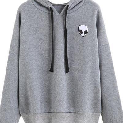 Alien Head Print Drawstring Loose Hoodie on Luulla