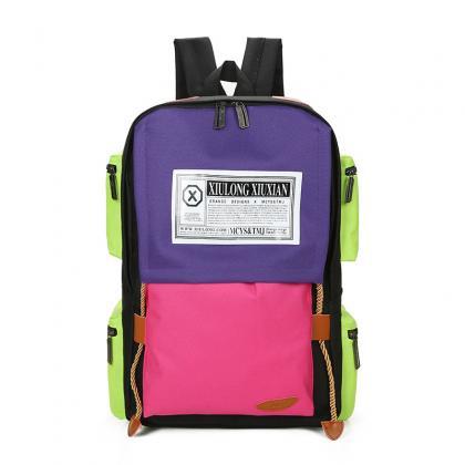 Preppy Chic Color Block Zipper School Backpack on Luulla