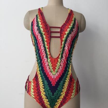 Rope Print Strappy One Piece Swimwear on Luulla