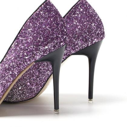 Gradient Color Shinning Sequins Pointed Toe Stiletto High Heels Party ...