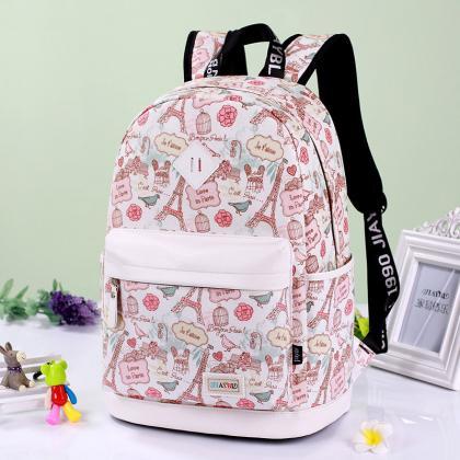 Preppy Style Print School Backpack Travel Bag on Luulla
