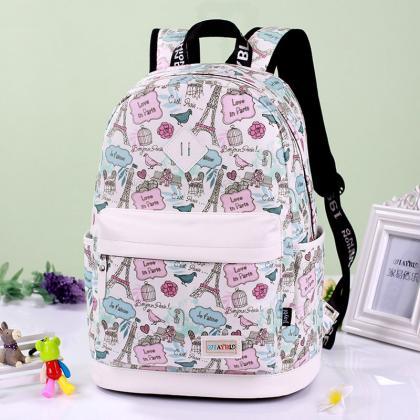Preppy Style Print School Backpack Travel Bag on Luulla