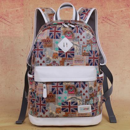 Preppy Style Print School Backpack Travel Bag on Luulla