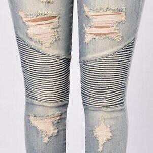 High Waist Draped Design Ripped Pencil Pants on Luulla