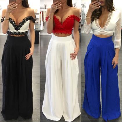 High Waist Draped Design Wide Leg Long Pants on Luulla