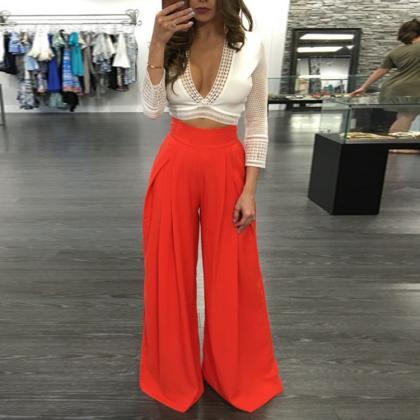 High Waist Draped Design Wide Leg Long Pants on Luulla