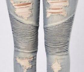 High Waist Draped Design Ripped Pencil Pants on Luulla