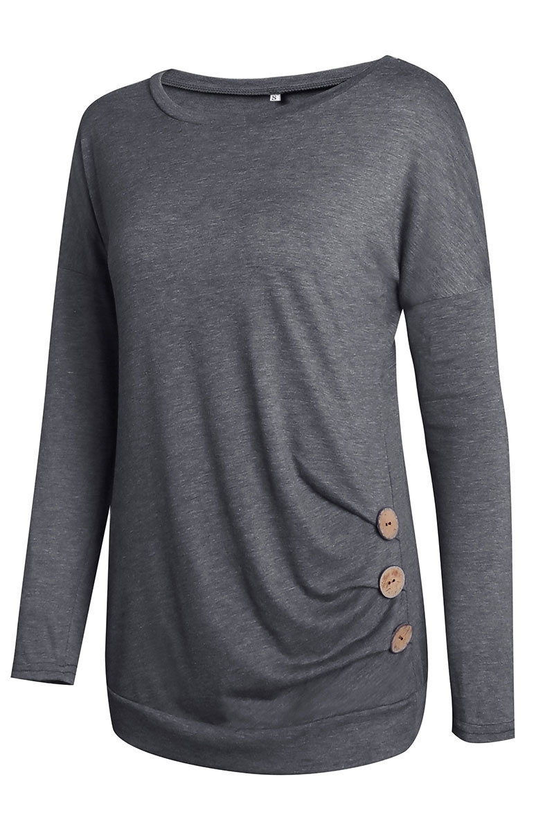 Candy Color Buttons Decorate Long T-shirt on Luulla