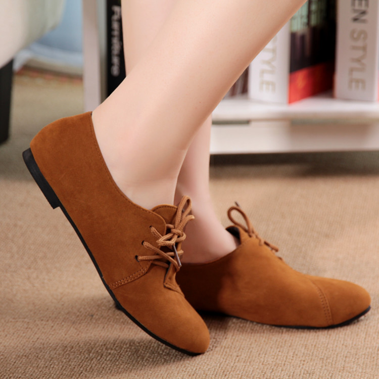 Solid Color Round Toe Lace Up Flat Short Boot Shoes on Luulla