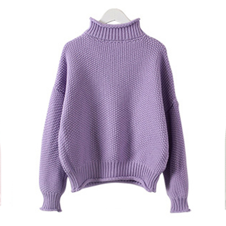 Knitted High Neck Long Cuffed Sleeves Sweater on Luulla