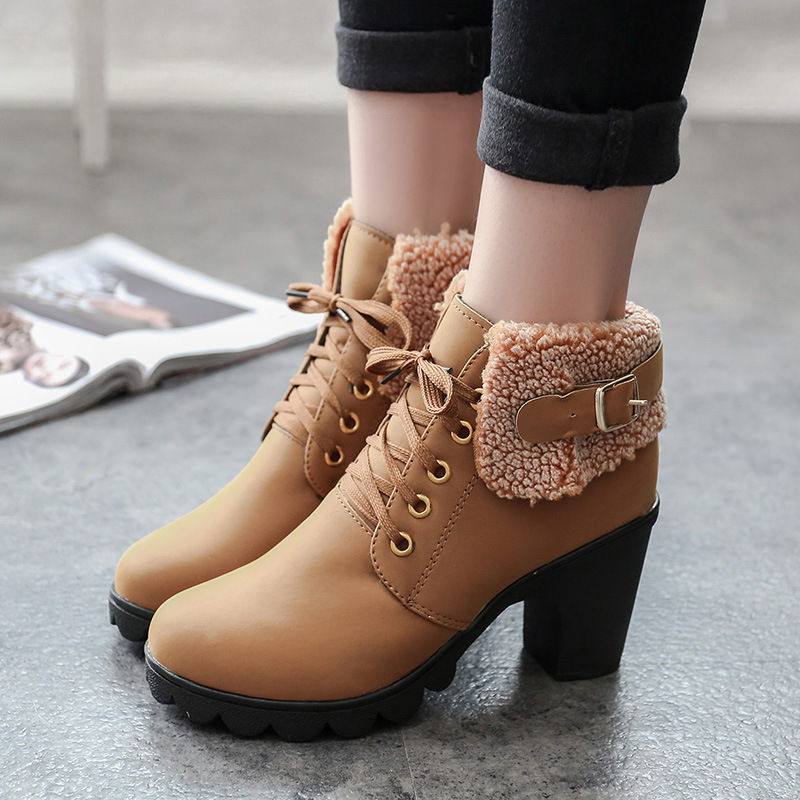 Cloth Pure Color Chunky Heel Round Toe Short Boots on Luulla