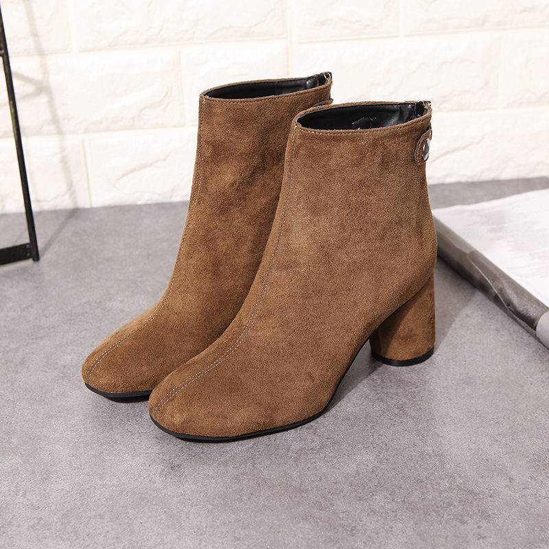 Faux Suede Rounded-toe Chunky Heel Ankle Boots Featuring Zipper Back on ...