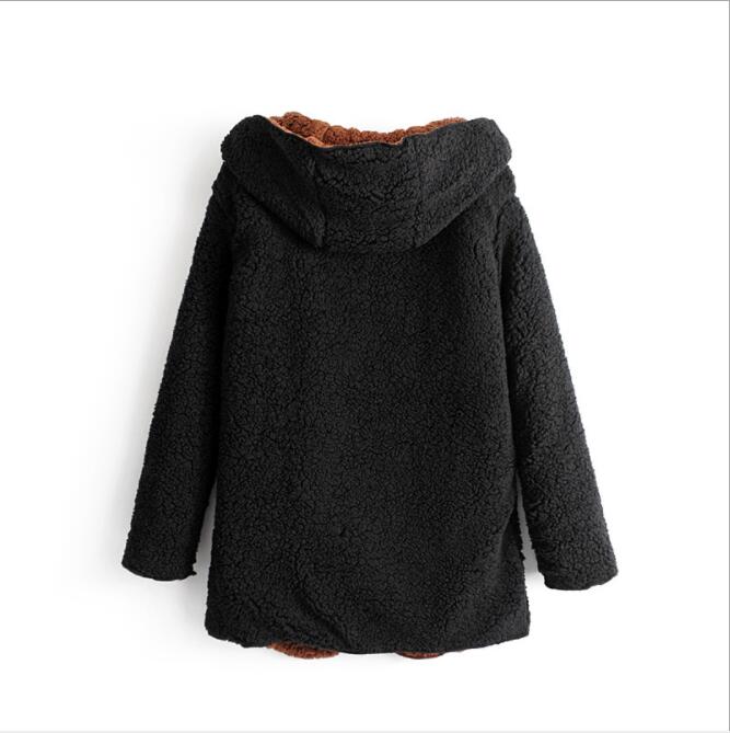 Solid Color Two Side Wearable Women Hooded Oversized Teddy Coat on Luulla