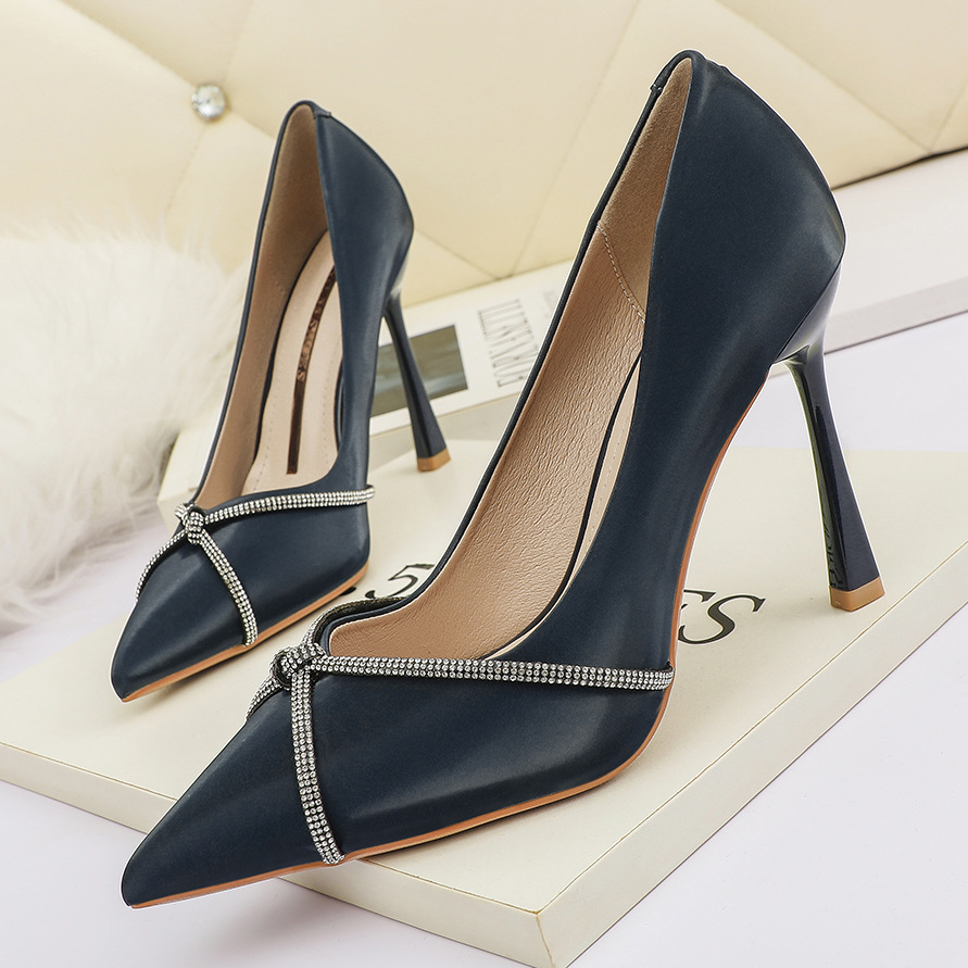 Cross Diamond High Heels Shoe-dark Blue on Luulla