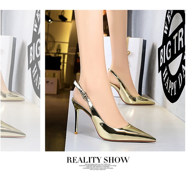 Metal Heel Cut Out Back Strap Shoes-golden on Luulla