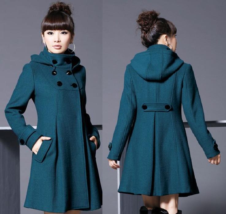 Hooded High Neck Button Slim Long Sleeves Mid-length Coat on Luulla