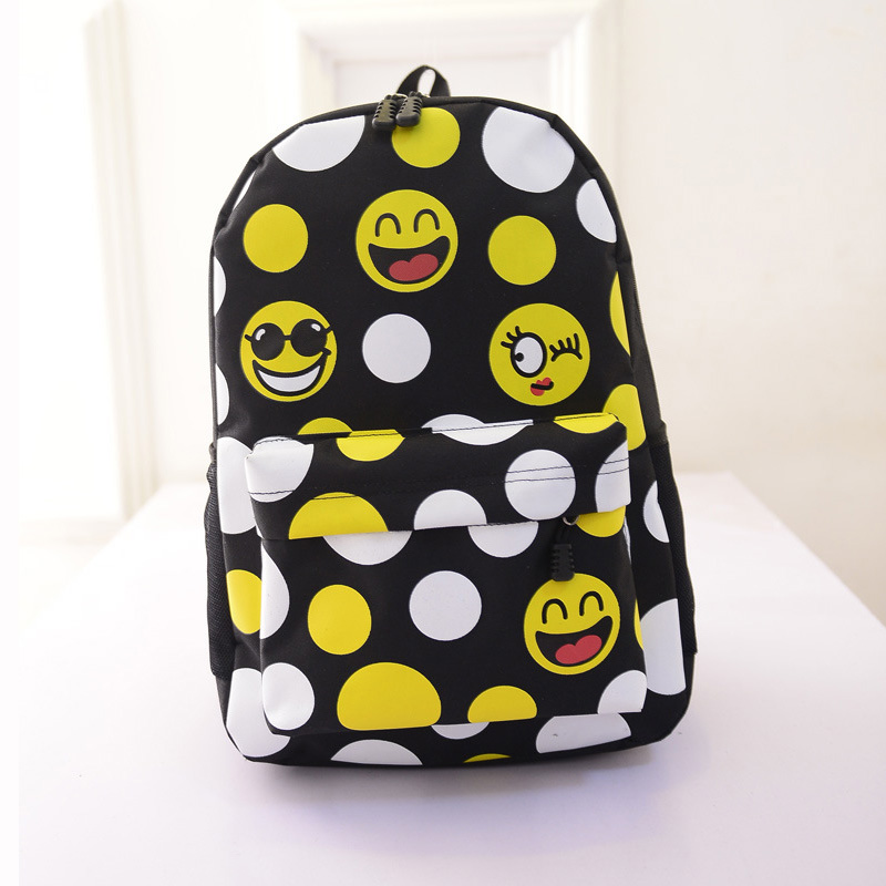 Leisure Smiling Face Emoji Print Female Canvas Backpack Bag on Luulla