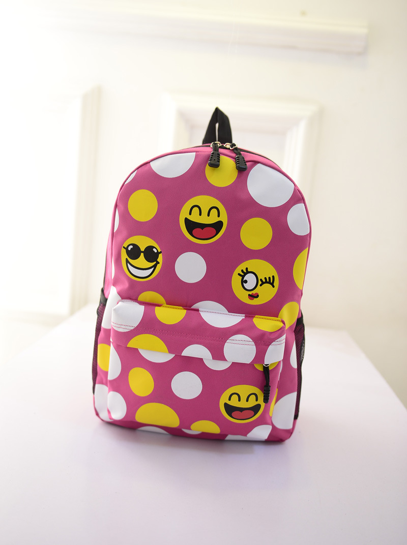 Leisure Smiling Face Emoji Print Female Canvas Backpack Bag on Luulla