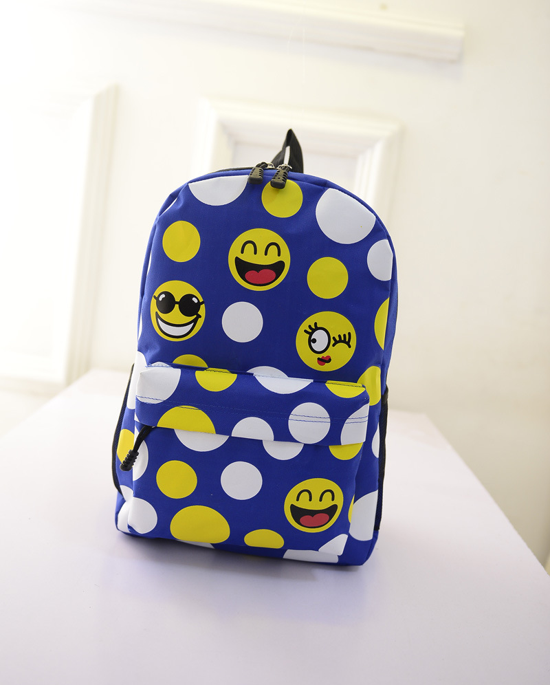 Leisure Smiling Face Emoji Print Female Canvas Backpack Bag on Luulla