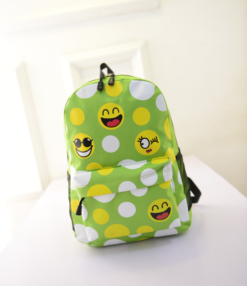 Leisure Smiling Face Emoji Print Female Canvas Backpack Bag on Luulla
