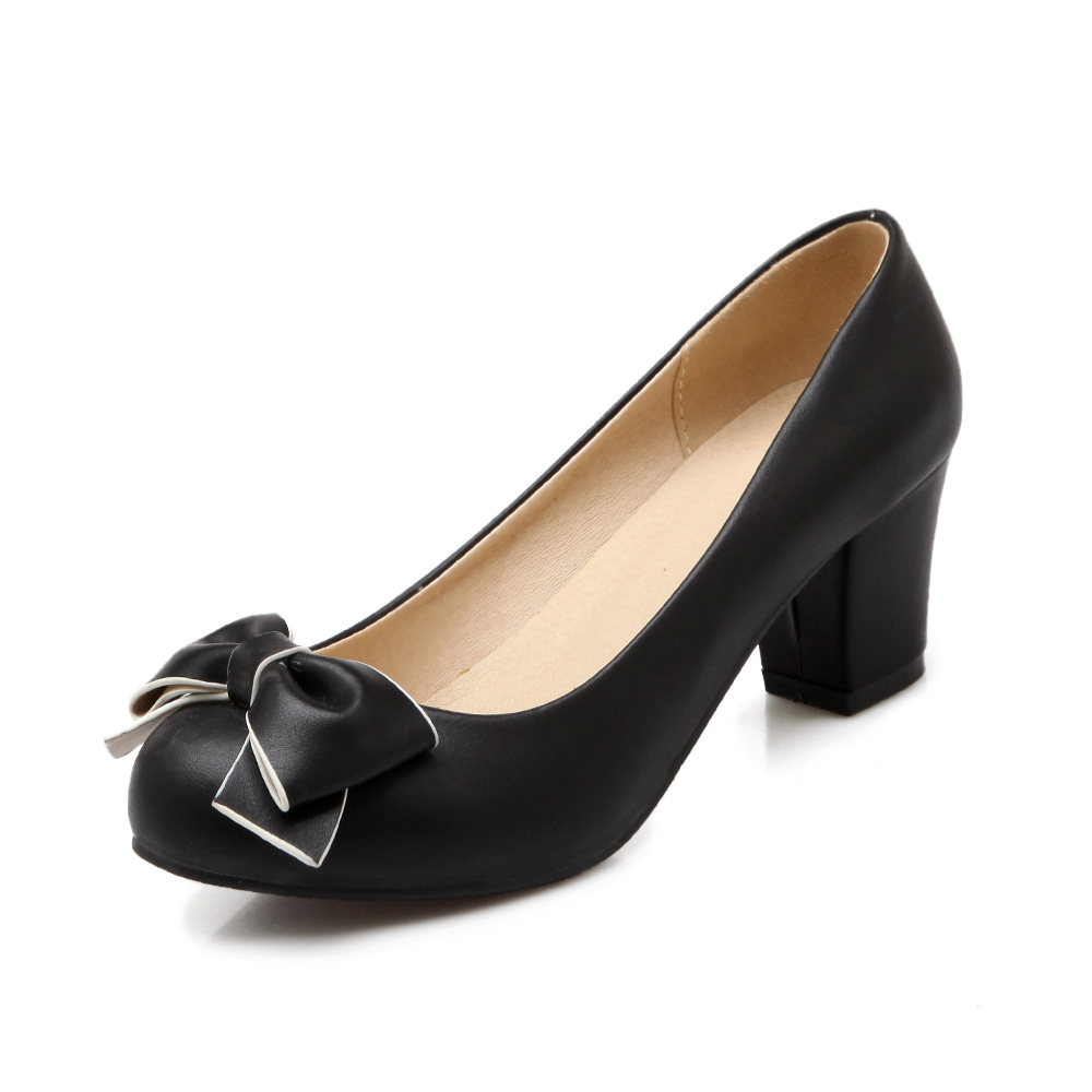 Sweet Bowknot Round Head Heels Shoes on Luulla
