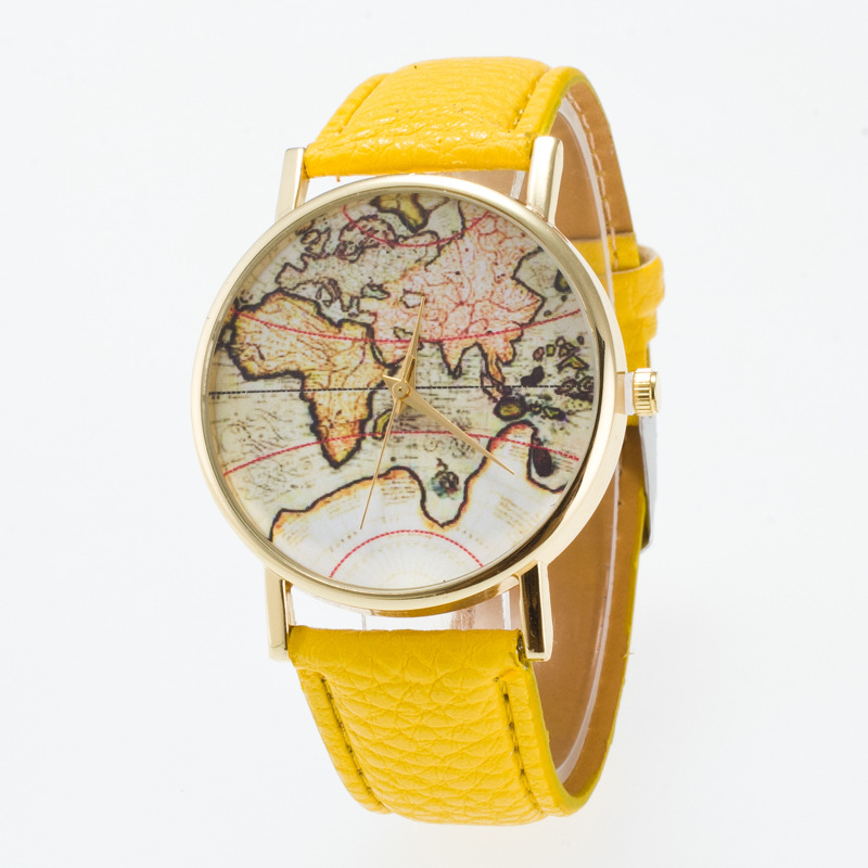 Vintage Map Dial Leather Fashion Watch on Luulla