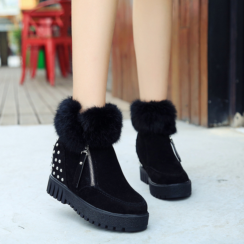 Rabbit Fur Zipper Pure Color Fur Snow Boots on Luulla