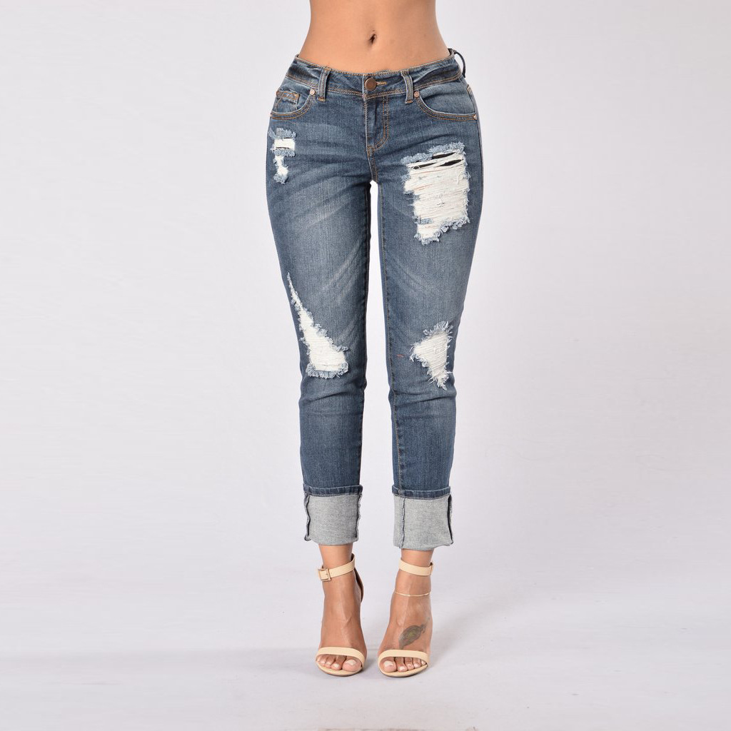 9/10 Holes Ripped Straight Slim Beggar Edge Jeans on Luulla