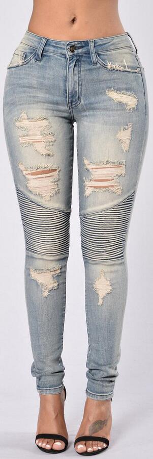 High Waist Draped Design Ripped Pencil Pants on Luulla