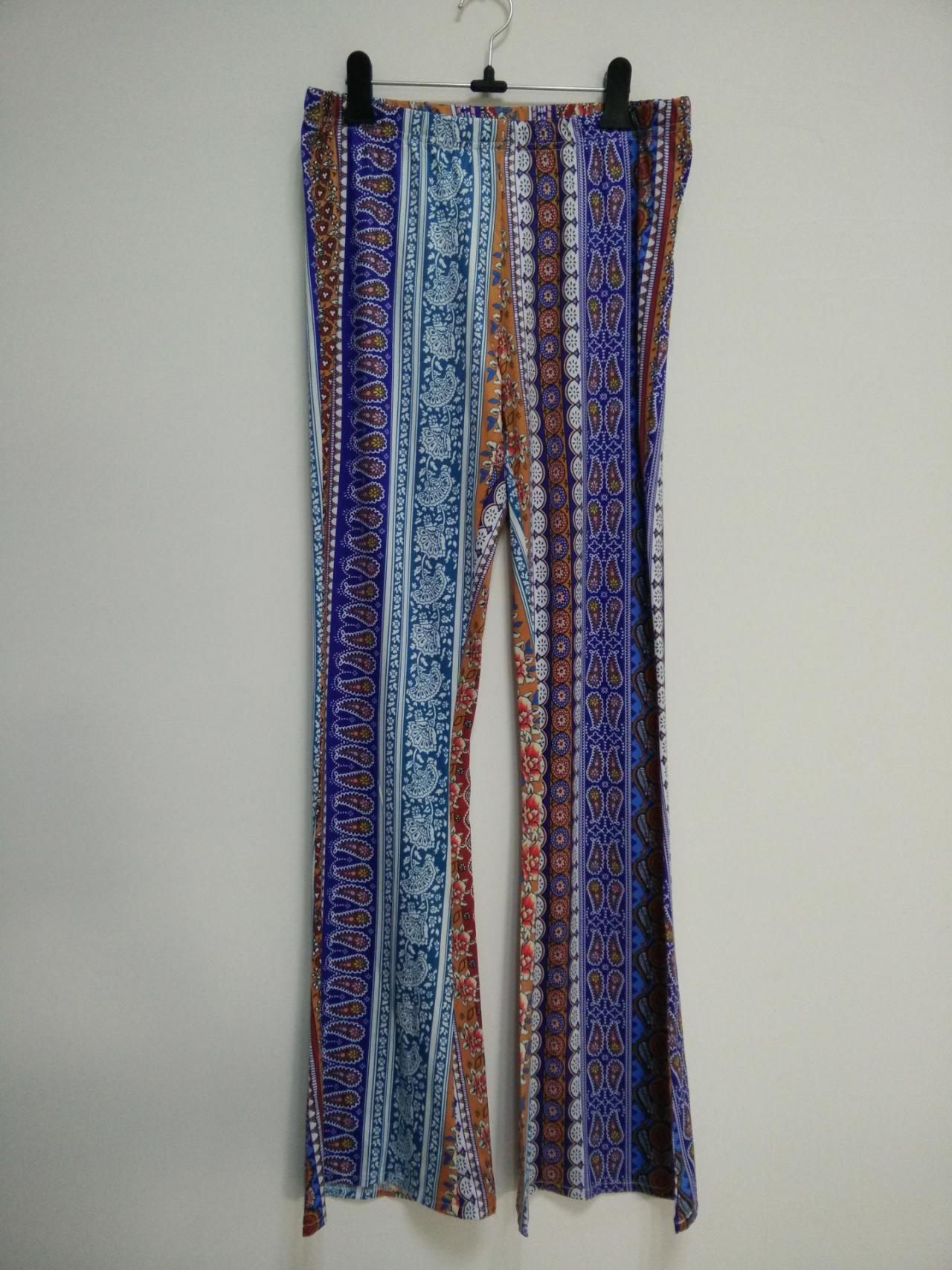 Retro Style Print Bodycon Wide Leg Long Pants on Luulla