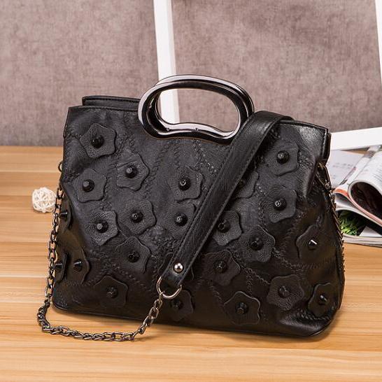 Unique European Rivets Flower Decoration Satchel on Luulla