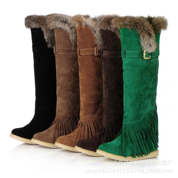 Rabbit Fur Zipper Pure Color Fur Snow Boots on Luulla