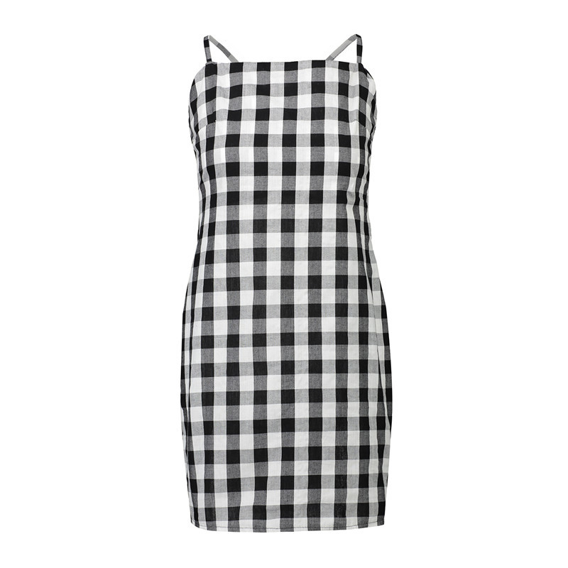 Black White Gingham Short Dress Featuring Tie Back Accent on Luulla