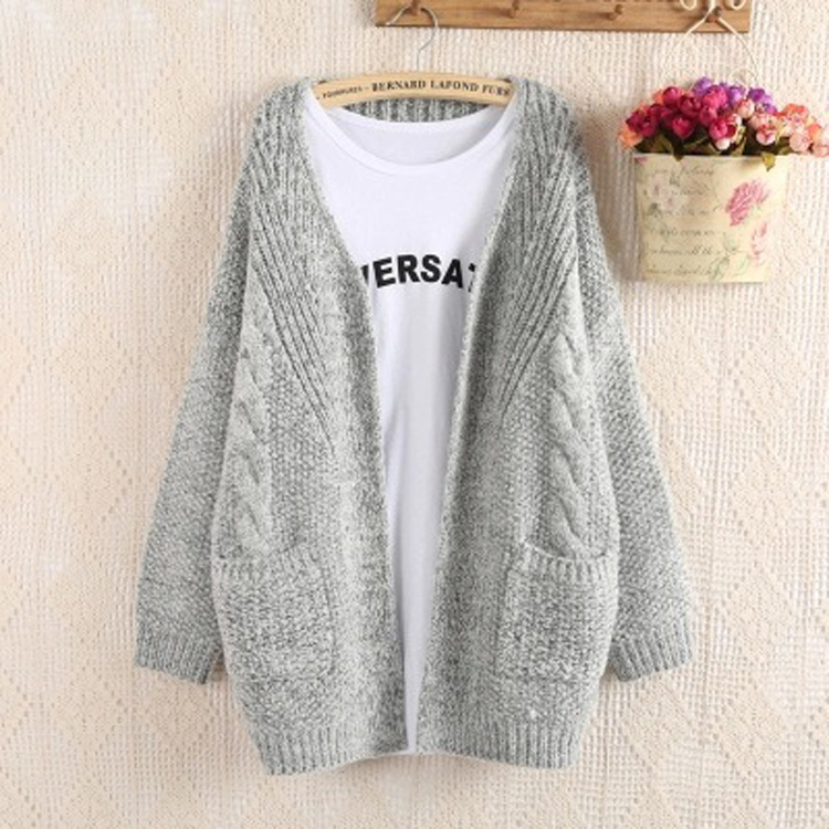 Pure Color Long Sleeves Pockets Loose Open Cardigan on Luulla