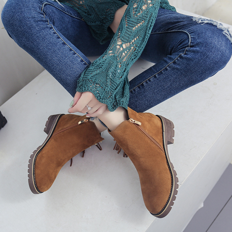 Scrub Pure Color Lace-up Rivets Chunky Heel Round Toe Boots on Luulla