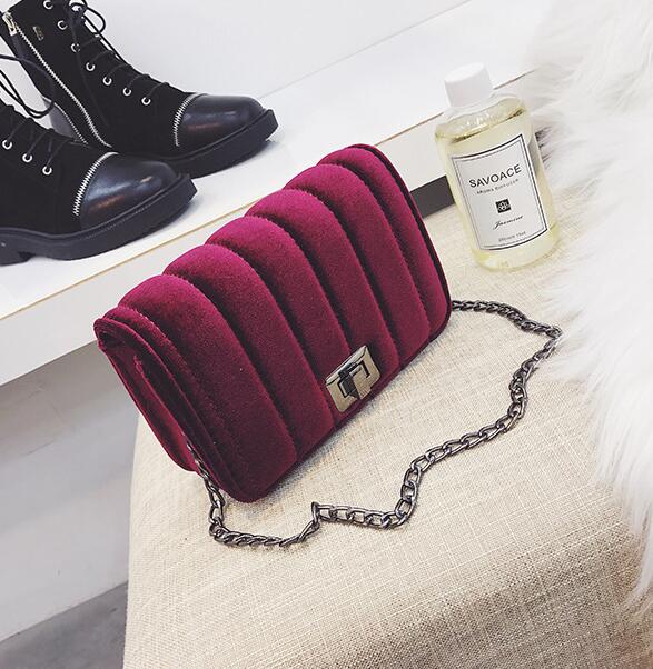 Solid Color Velvet Chain Cross Body Bag on Luulla