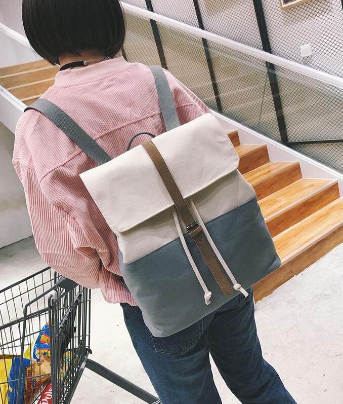 Concise Color Block Canvas Backpack on Luulla