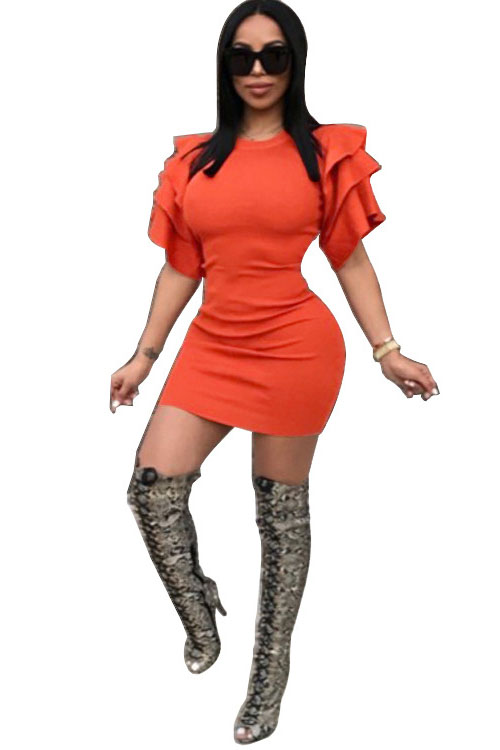 Ruffles Short Sleeves Short Bodycon Dress on Luulla