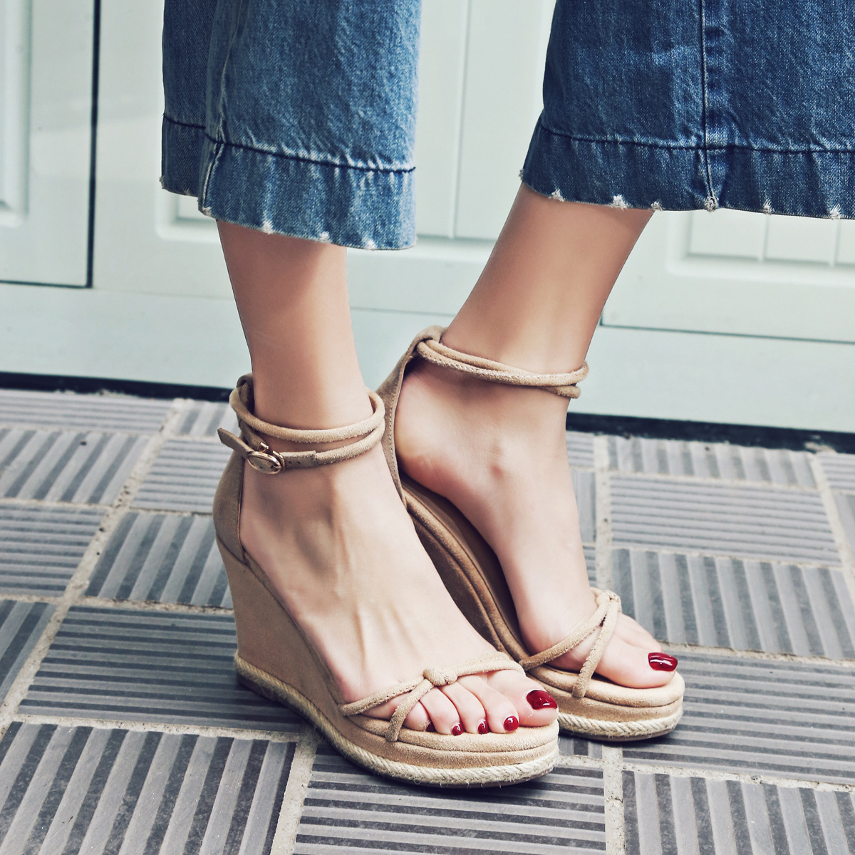 Waves Simple Style Ankle Wrap Platform Wedge High Heel Sandals On Luulla