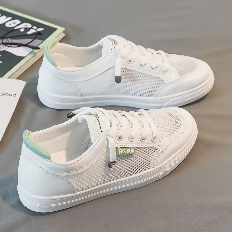 Screen Leisure Flat Shoes Board Shoes-white+green on Luulla