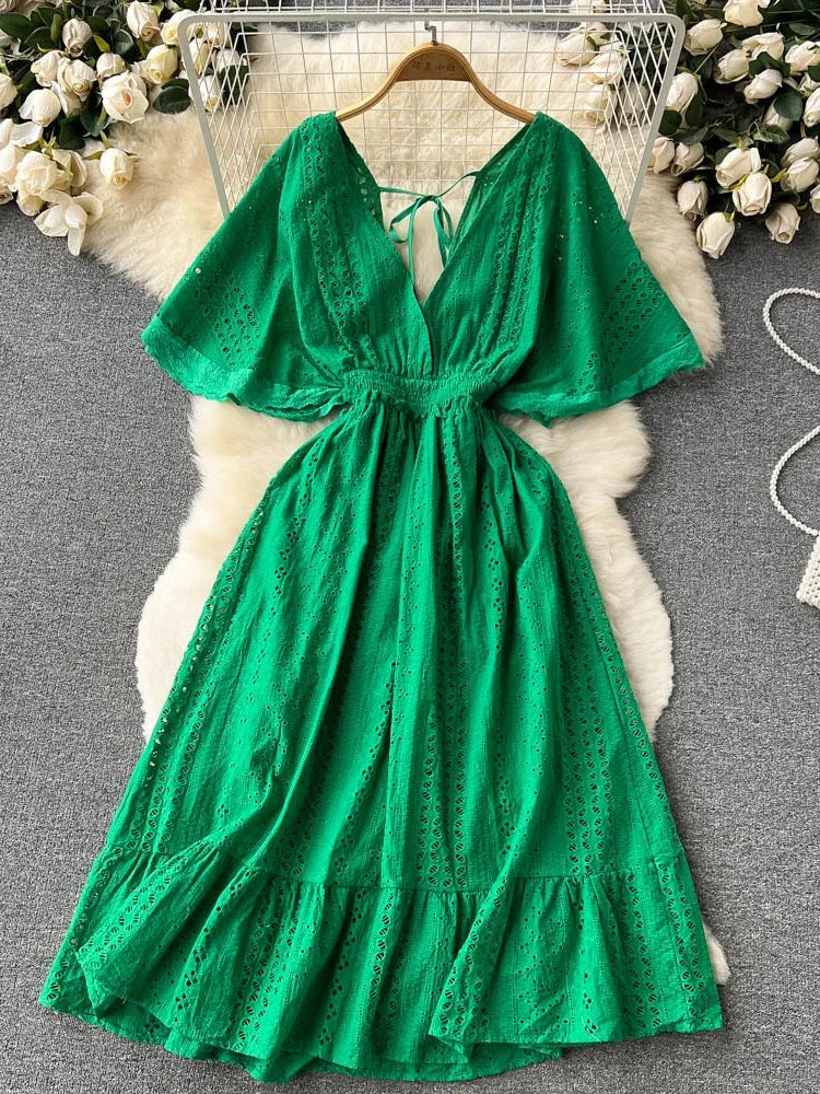 Vibrant Green Boho Lace Maxi Dress Chic on Luulla