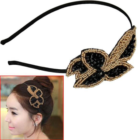 Flower Black/ Gold Bead Spangle Head Band Hair Wear 2 Colors on Luulla