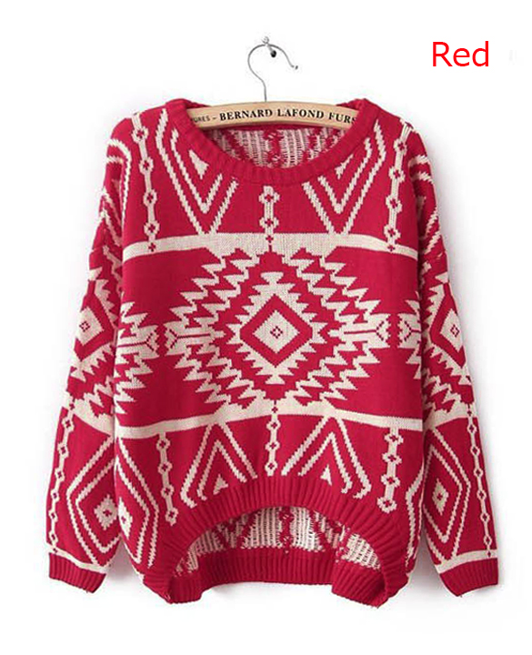 Women Loose Geometry Printed Pullover Sweater on Luulla