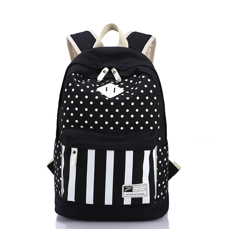 Polka Dot And Strip Print School Backpack Canvas Bag on Luulla