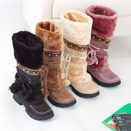 Fashion Warm Fur Tassel Snow Combat Boots on Luulla