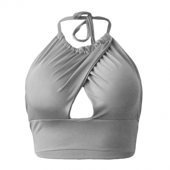 Sexy Women Halter Crossover Backless Solid Slim Crop Tops on Luulla