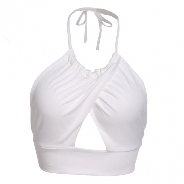 Sexy Women Halter Crossover Backless Solid Slim Crop Tops on Luulla