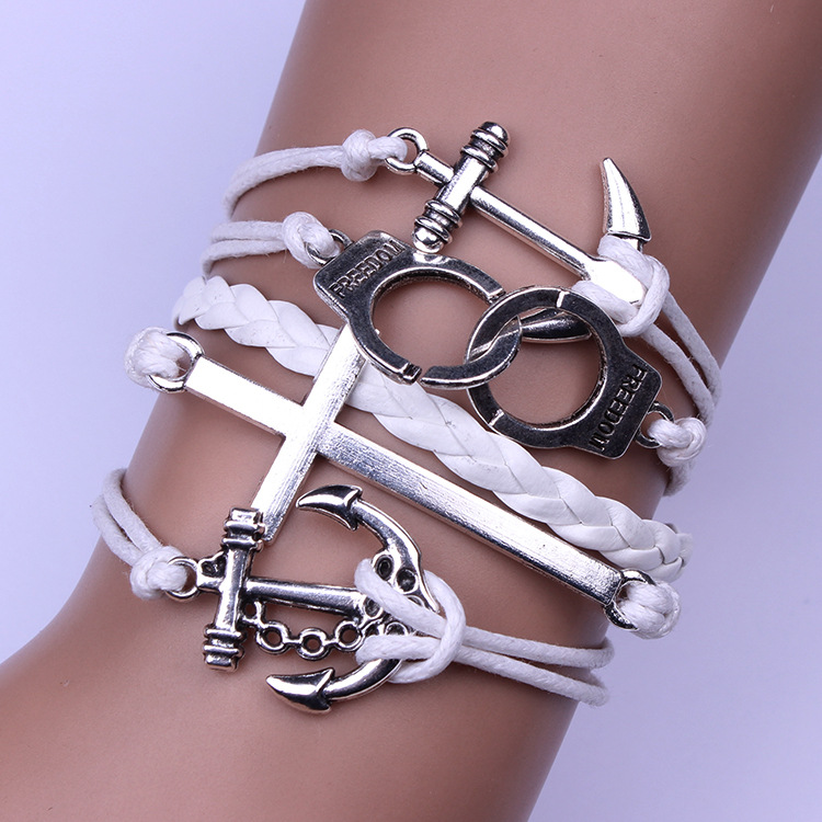 Handcuffs Anchor White Wax String Woven Bracelet on Luulla