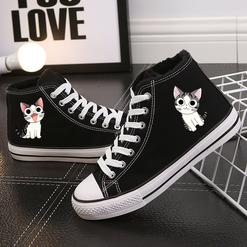 Fashion High Top Cartoon Print Fur Sneakers on Luulla